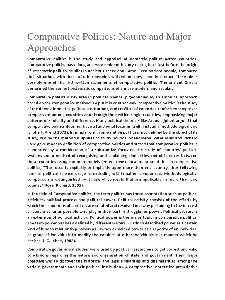 Comparative Politics: Key Approaches | PDF | Political Science | Sociology
