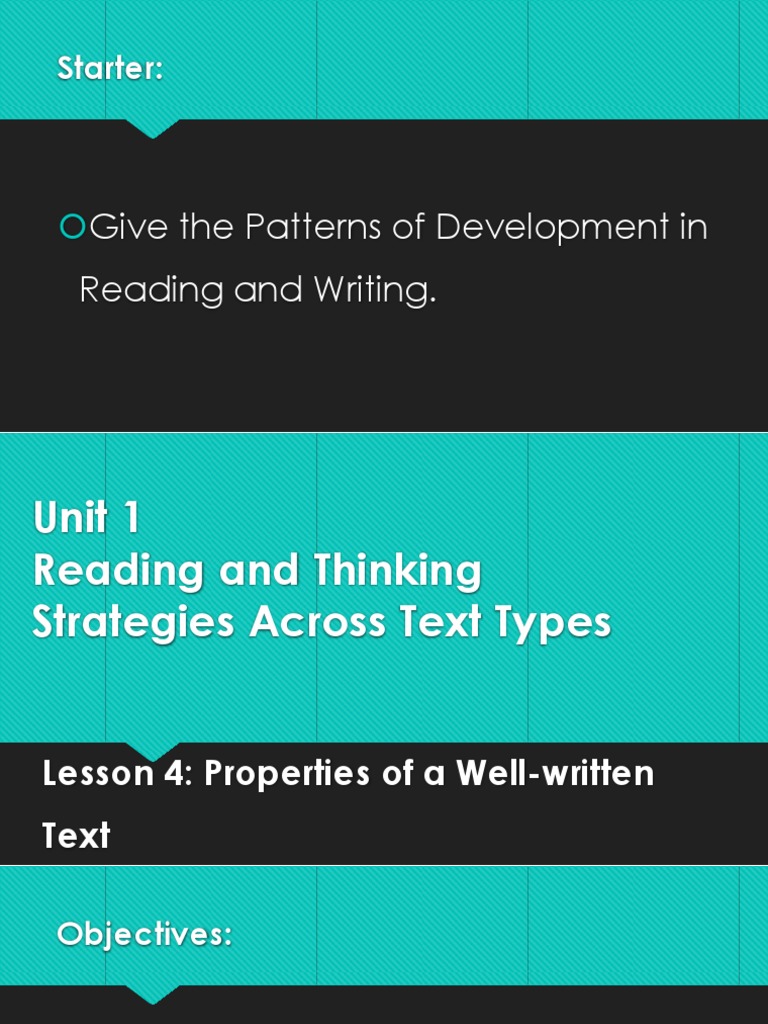 Unit 1-Lesson 4 (Properties of A Well-Written Text) | PDF | Paragraph ...