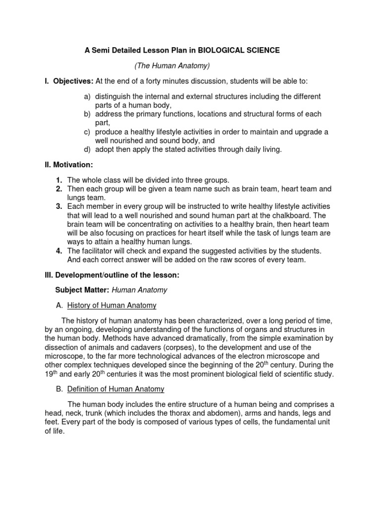 A Semi Detailed Lesson Plan in BIOLOGICA | PDF | Human Body | Physiology