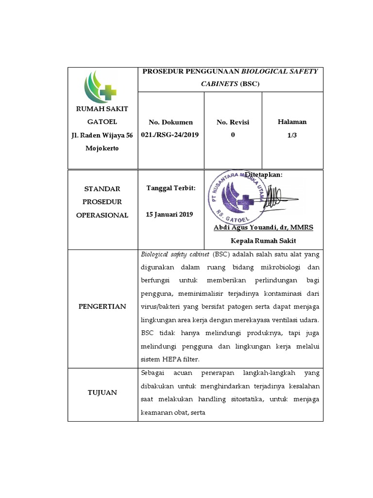 SPO Kemoterapi Penggunaan BSC | PDF
