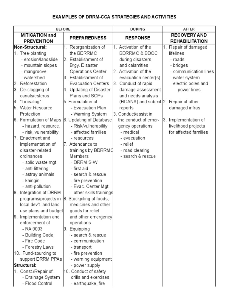 Examples of DRRM Activities | PDF | Emergency Management | Prevention