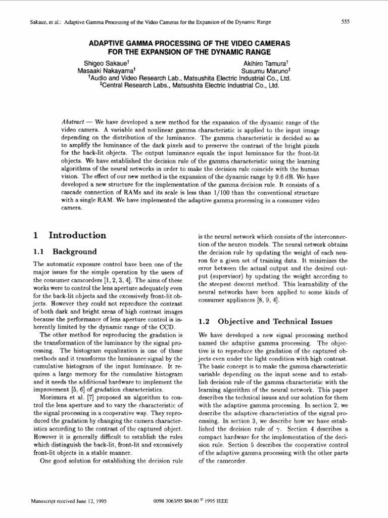 Adaptive Gamma for Video Cameras | PDF | Artificial Neural Network ...