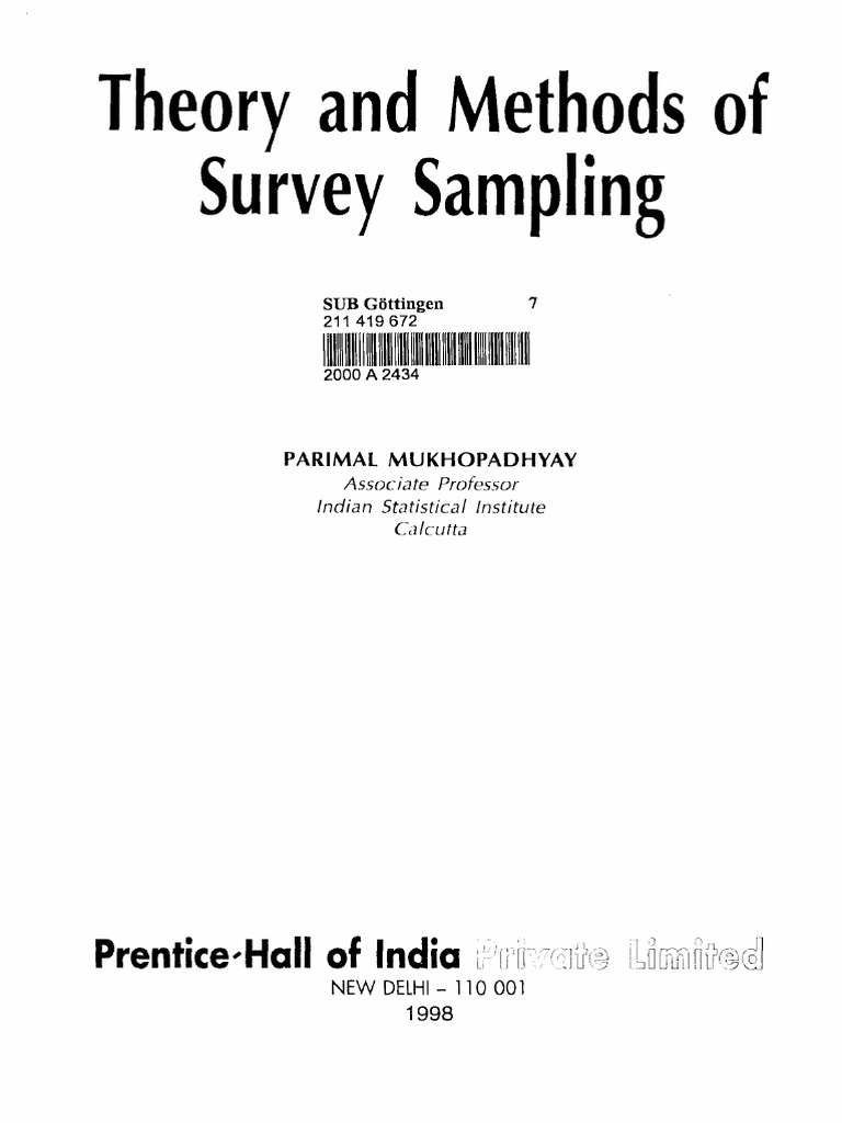 Survey Sampling Theory and Methods | PDF | Estimator | Sampling ...