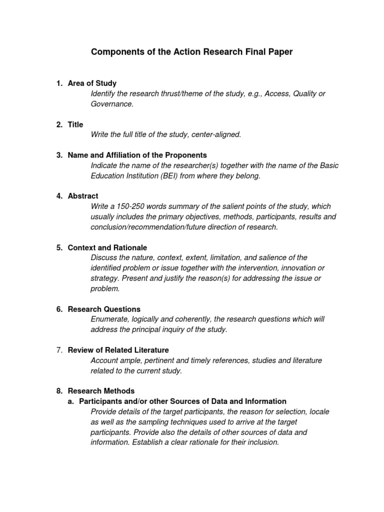 Components of Action Research Paper | PDF | Data | Methodology