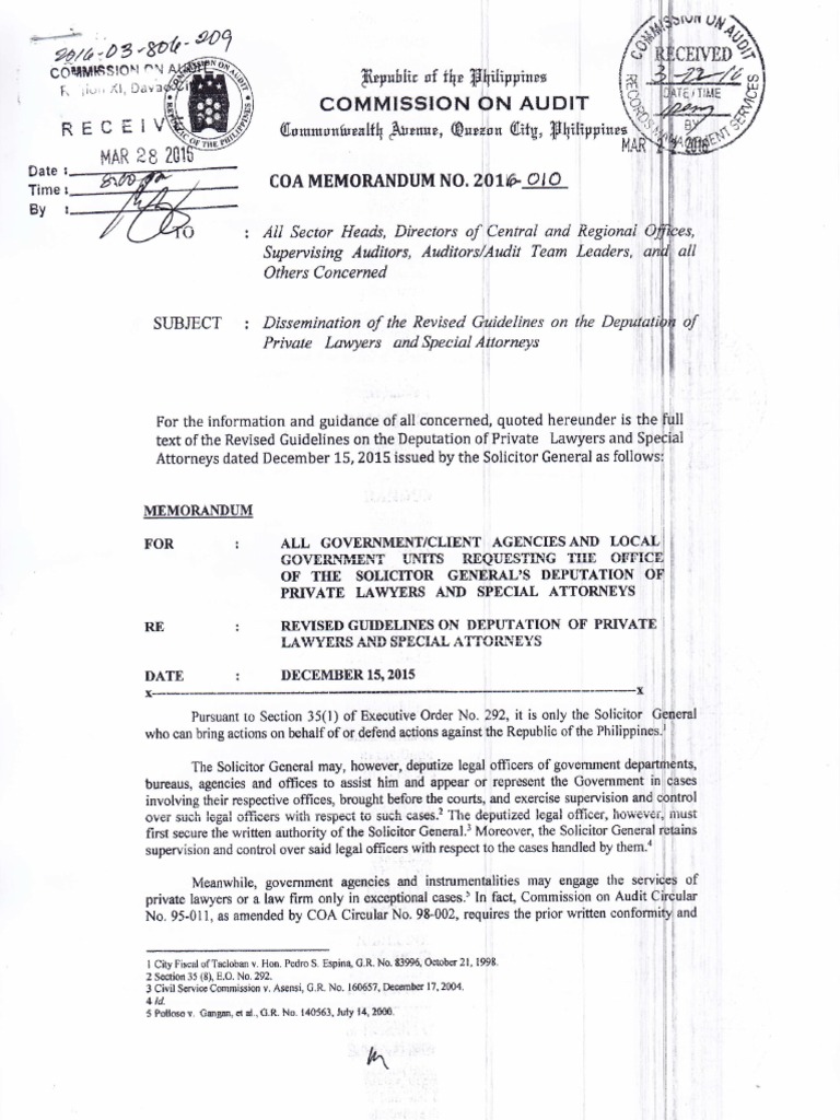 COA M2016-010, Deputization of Lawyers (Revised Guidelines) | PDF ...