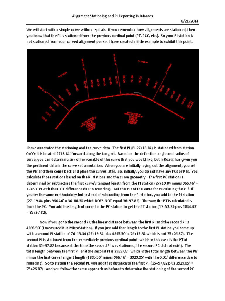 Alignment Stationing and PI Reporting in InRoads | PDF | Pi | Tangent