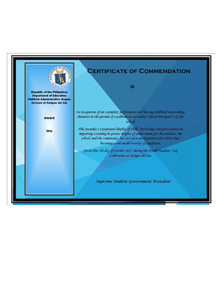 WTD Certificate of Recognition From SSG Students | PDF