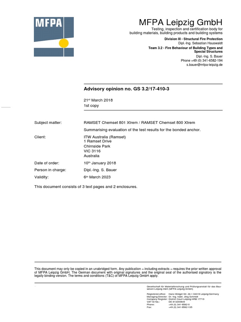 RAMSET Chemset Fire Resistance Test | PDF | Gesellschaft Mit ...