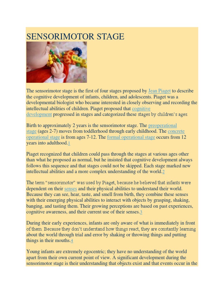 Sensorimotor Stage | PDF | Cognitive Development | Childhood