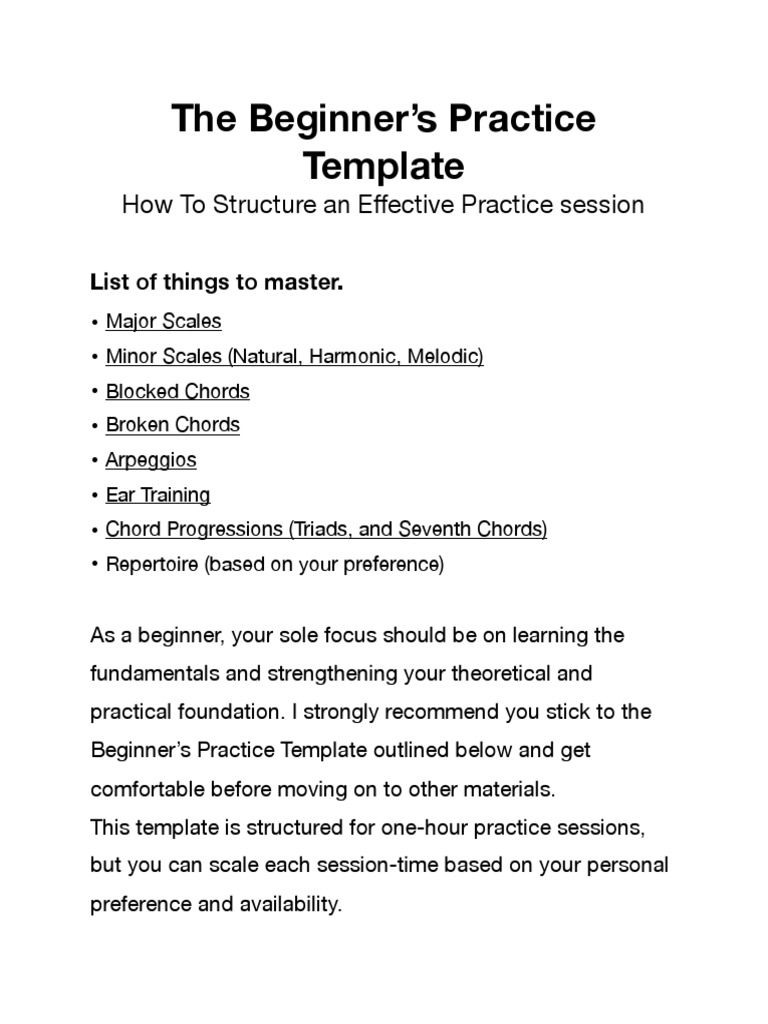 The Piano Beginner's Practice Template | PDF | Chord (Music ...