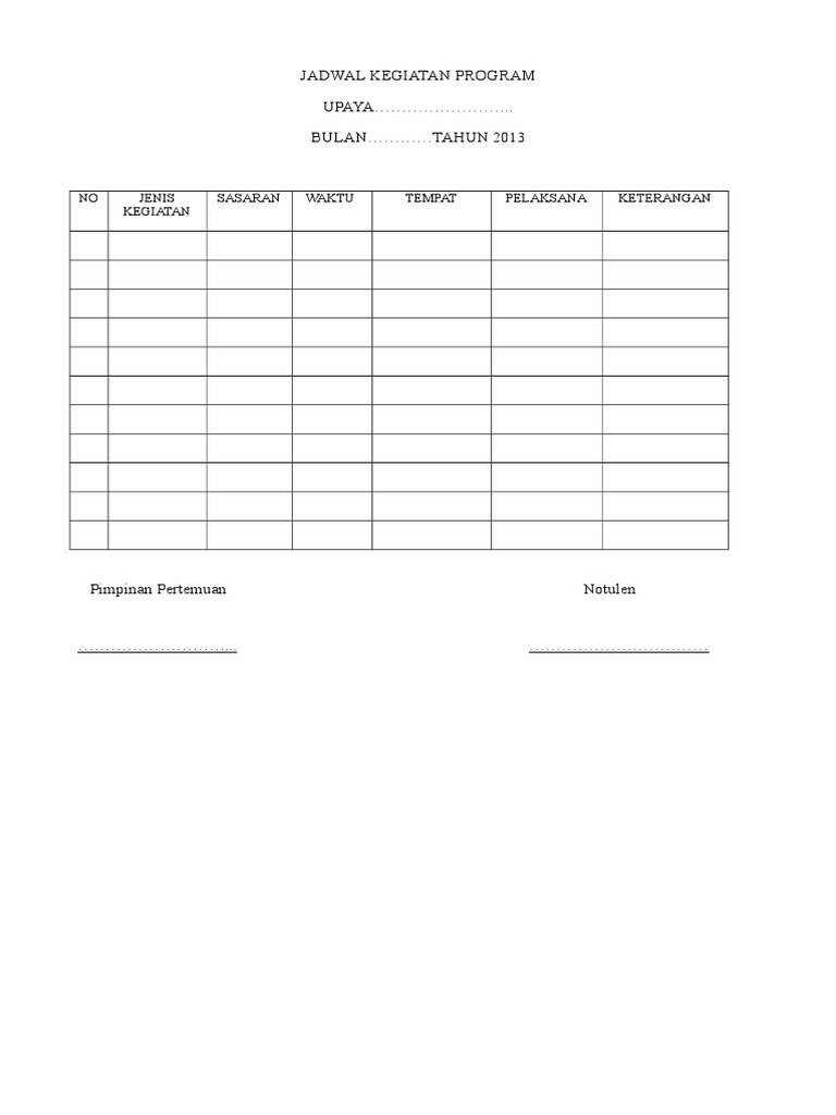 Contoh Jadwal Kegiatan Program | PDF