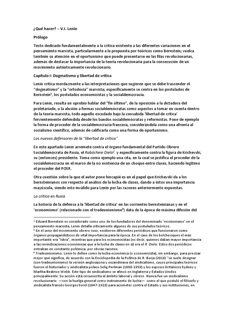 Notas - Que Hacer Lenin | PDF | Democracia social | Vladimir Lenin