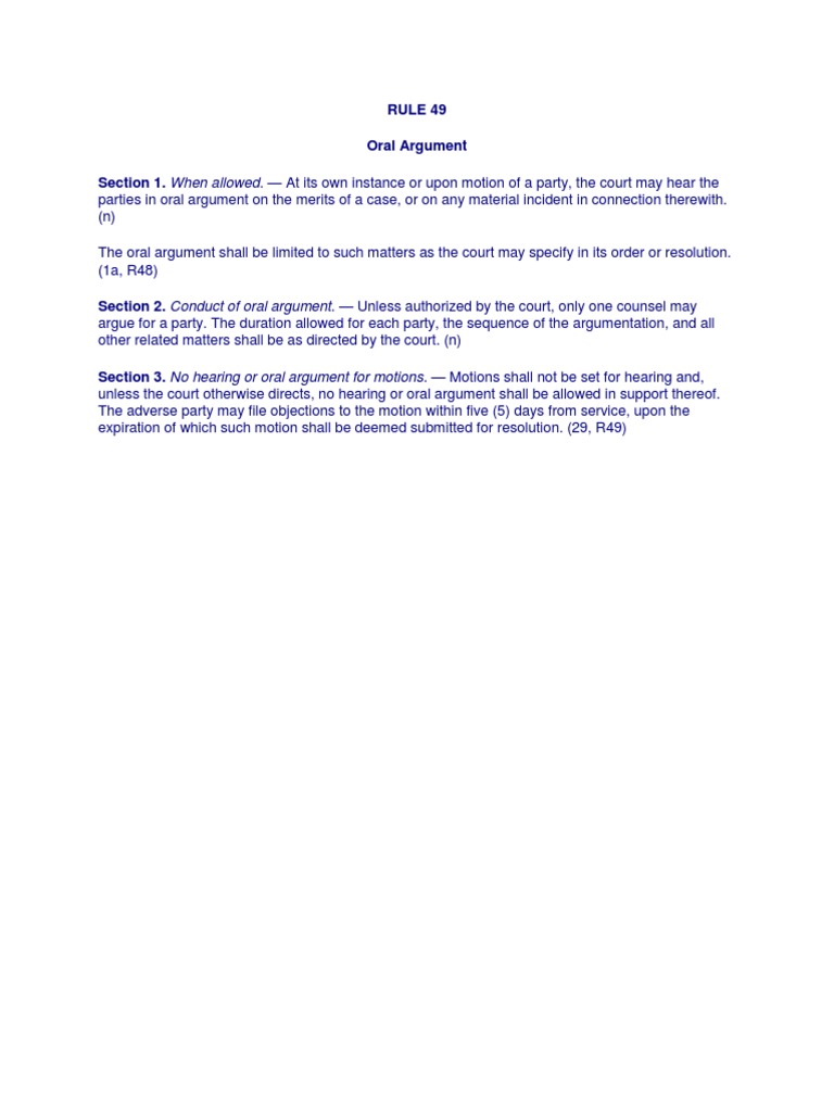 Rule 49: Oral Argument Guidelines | PDF | Law