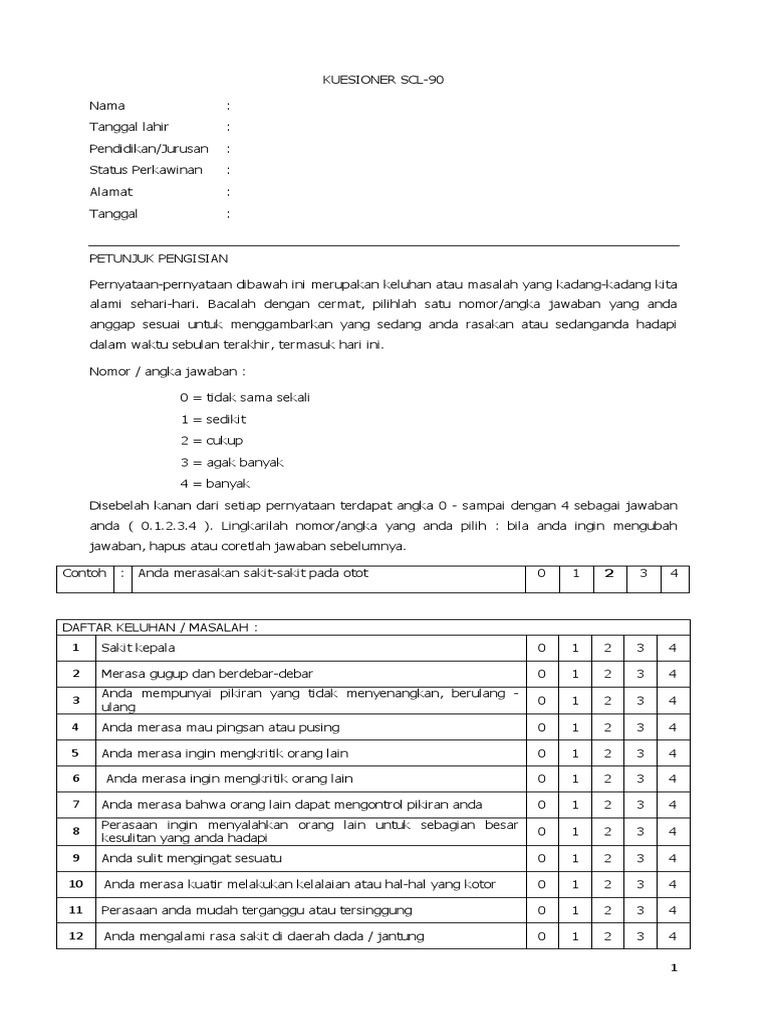 Instrumen SCL-90 Dan Skoring PDF | PDF