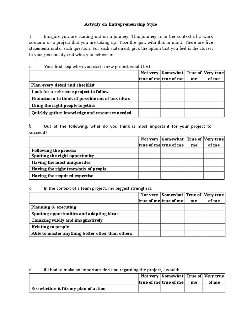 2.entrepreneurship Style Quiz | PDF | Brainstorming | Entrepreneurship
