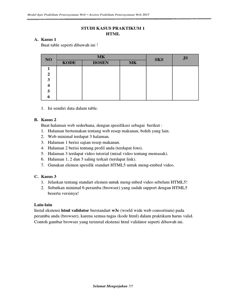 Modul 01 HTML (Studi Kasus Baru) | PDF