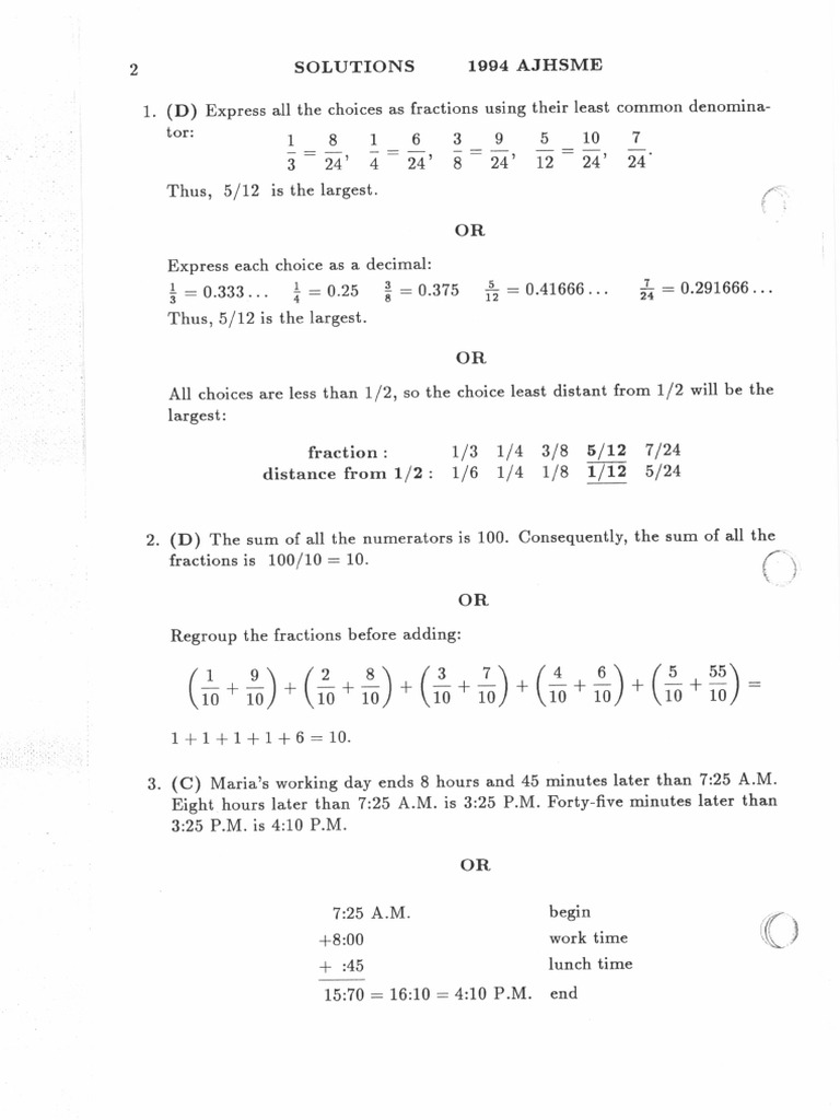 USA AMC 8 1994 Solution PDF | PDF