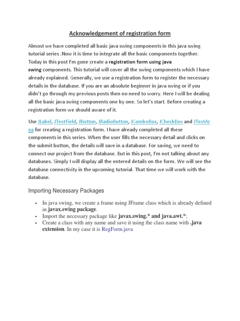 Acknowledgement of Registration Form | PDF | Constructor (Object Oriented Programming) | Programming