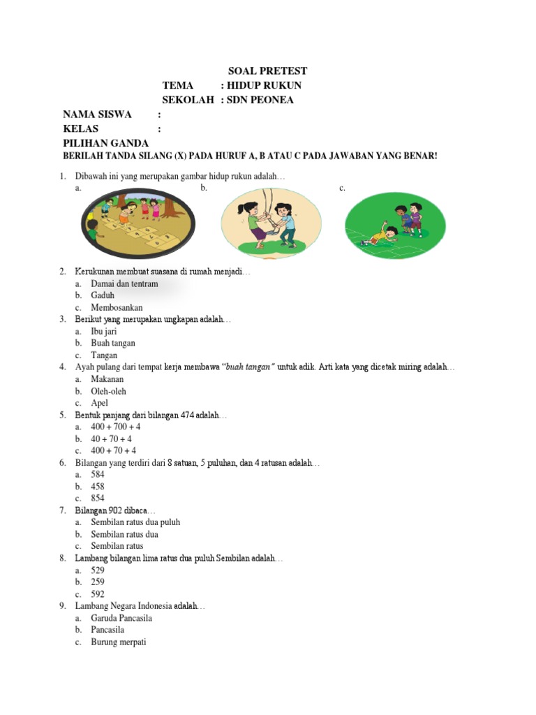 Contoh Soal Pretest dan Posttest SD | PDF