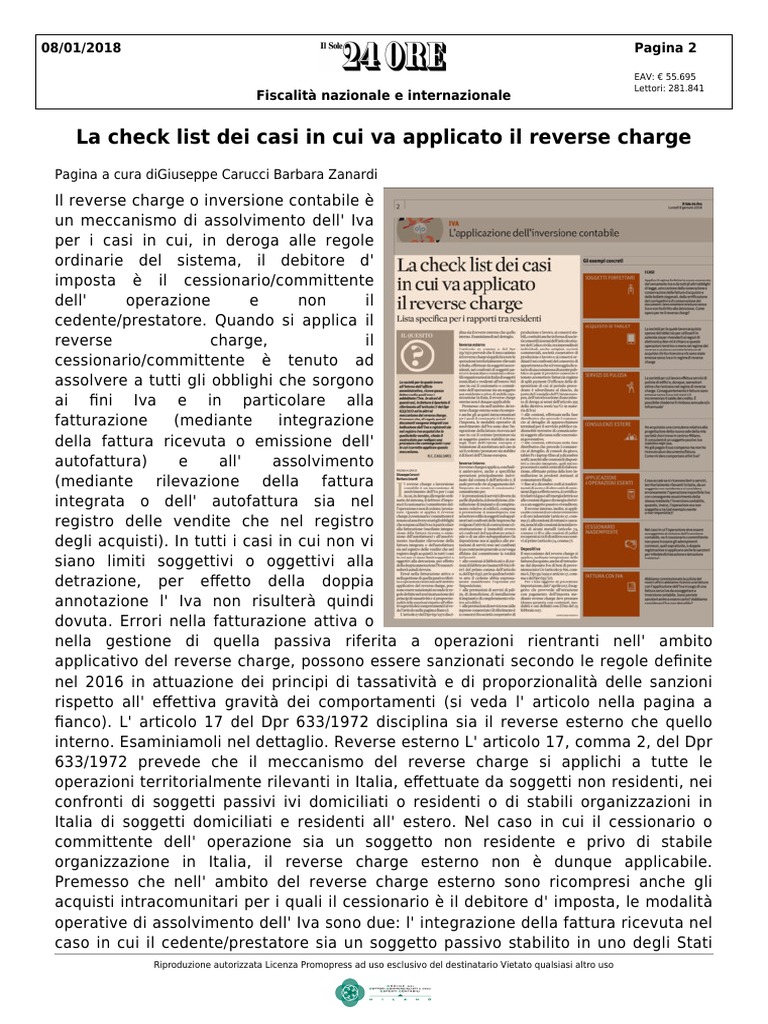 Check List Applicazione Reverse Charge PDF | PDF