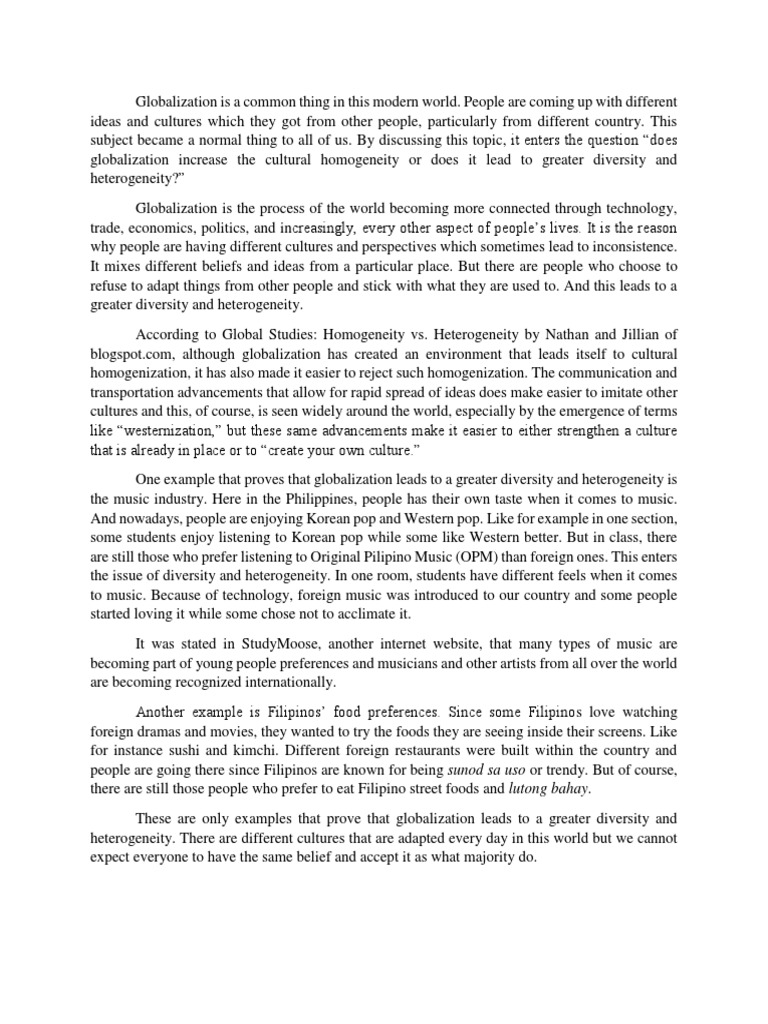 Does Globalization Increase Cultural Homogeneity or Lead to Greater ...