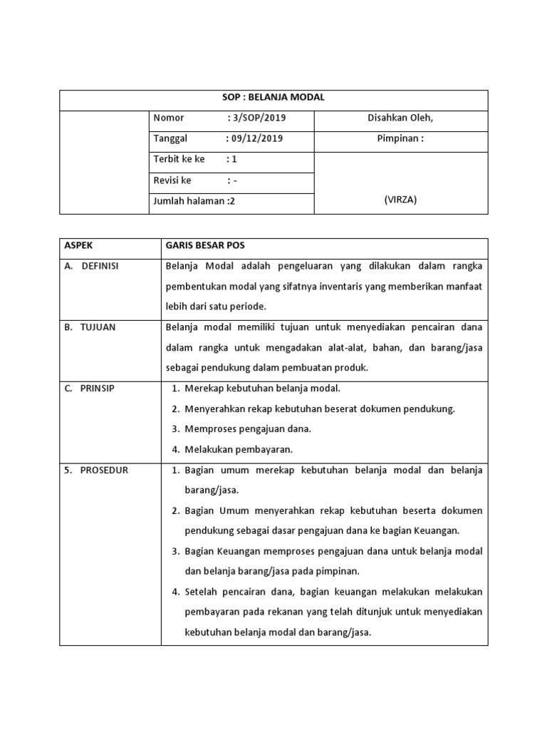 Sop Belanja Modal | PDF