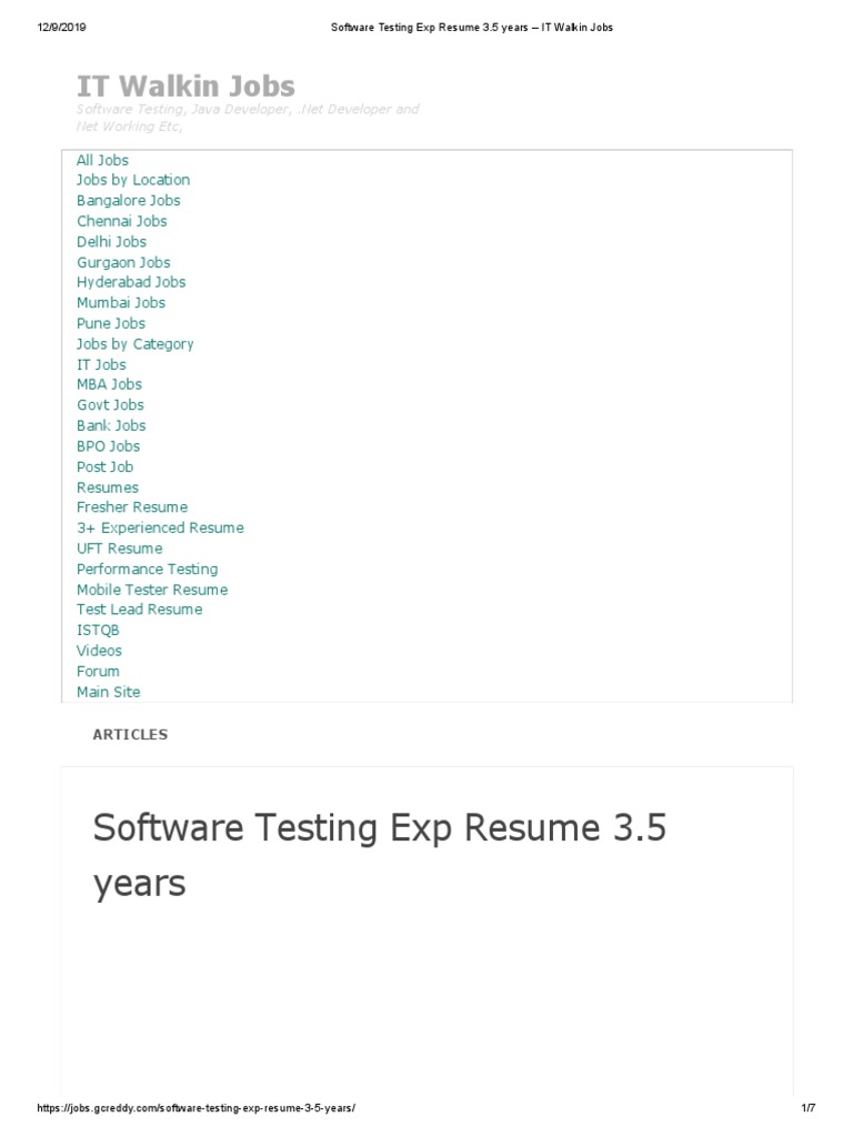 Software Testing Exp Resume 3.5 Years | PDF | Software Testing ...