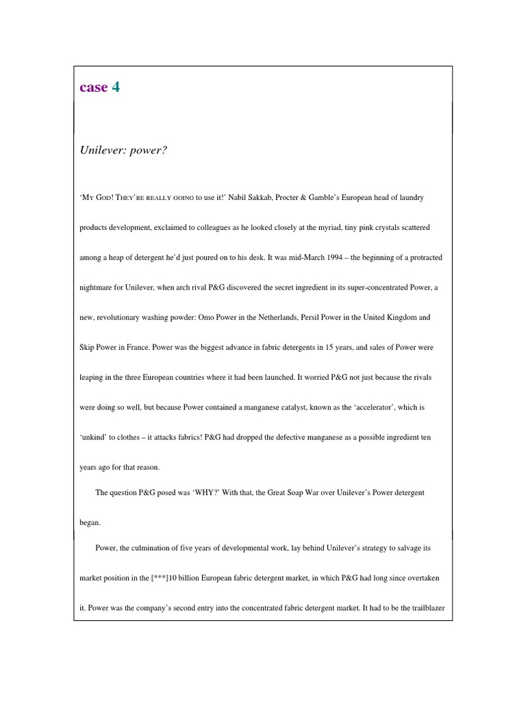 Case Study: - Unilever: Power | PDF | Procter & Gamble | Unilever
