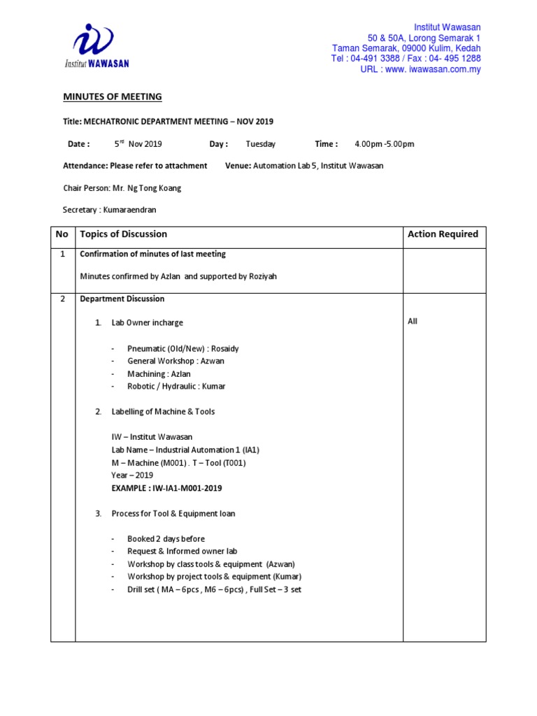 Minit Mesyuarat Meka - 5 Nov 2019 | PDF | Systems Engineering | Engineering