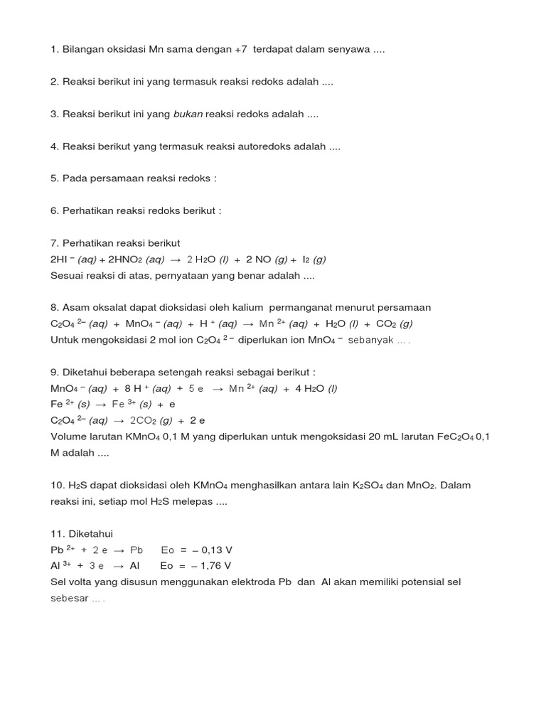 Soal dan Pembahasan Reaksi Redoks dan Sel Volta | PDF