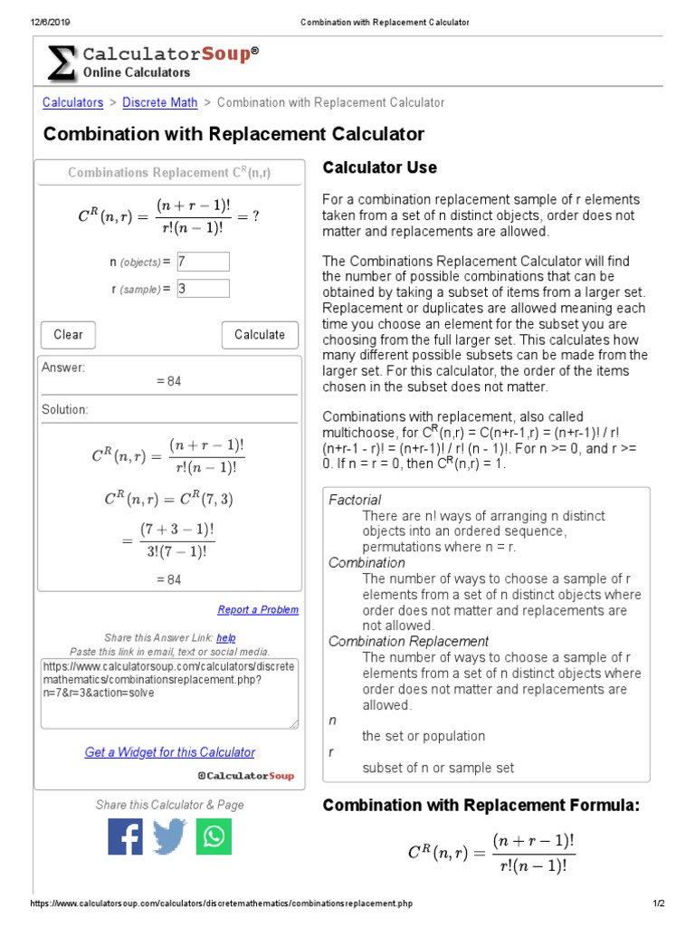 Combination With Replacement Calculator | PDF | Combinatorics | Discrete Mathematics