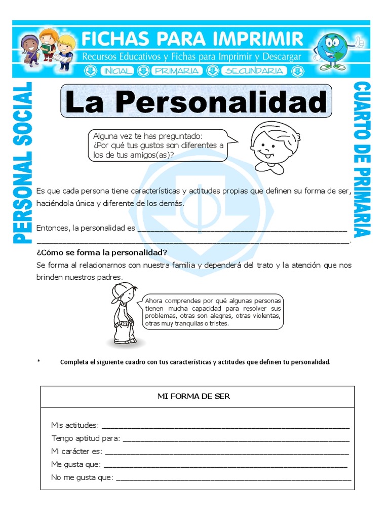 Ficha Como Se Forma La Personalidad para Cuarto de Primaria PDF | PDF ...