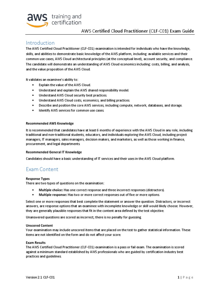 AWS Certified Cloud Practitioner Exam Guide v2.1 | PDF | Amazon Web ...