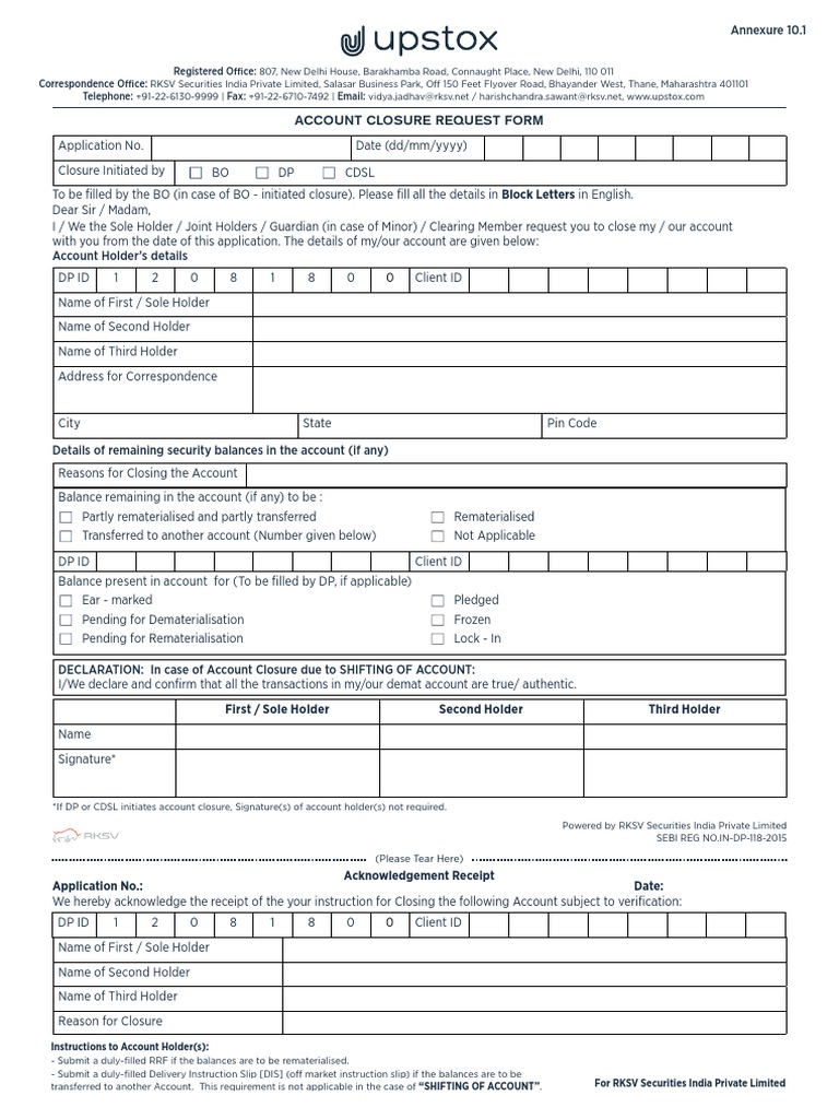 Demat Account Closure Form PDF | PDF | Business