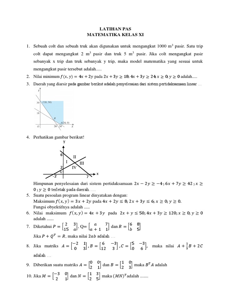 Latihan Soal Program Linier Dan Matriks | PDF