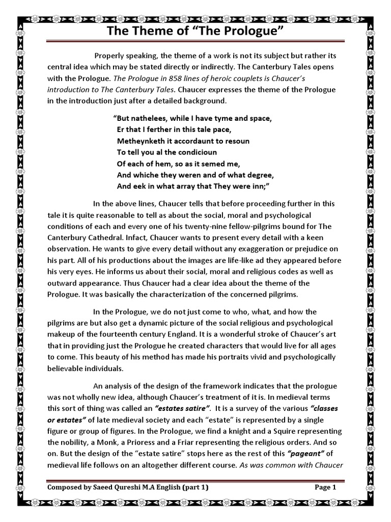 The Theme of The Prologue Ok | PDF | The Canterbury Tales