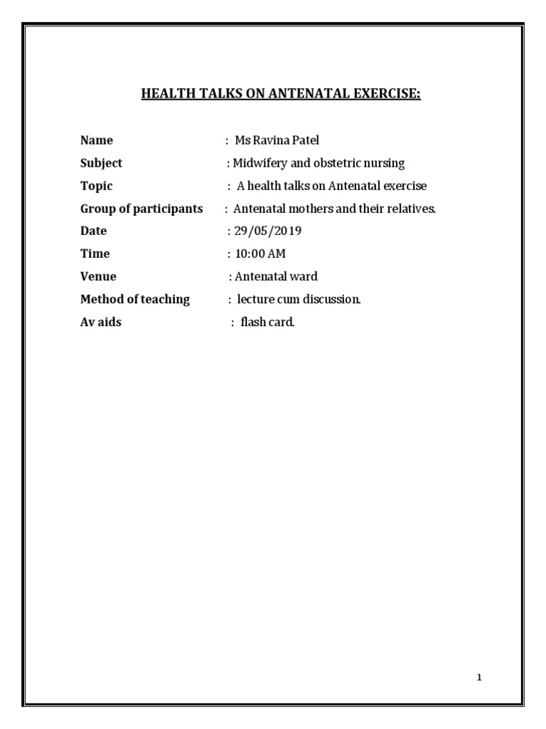 Health Talk On Antenatl Exercise | PDF | Obstetrics | Abdomen