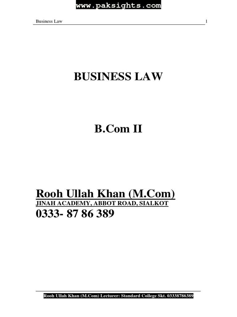 Business Law Notes B.com Part 2 Punjab University | PDF | Offer And ...