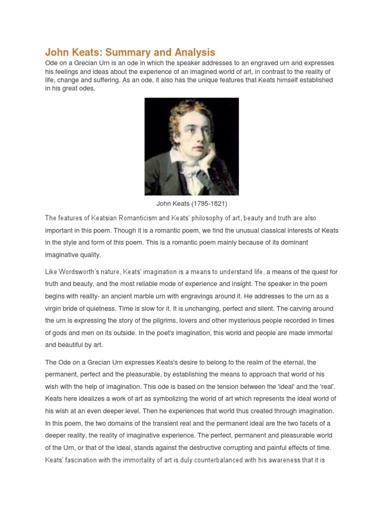 Keats' Ode on a Grecian Urn Analysis | PDF | John Keats