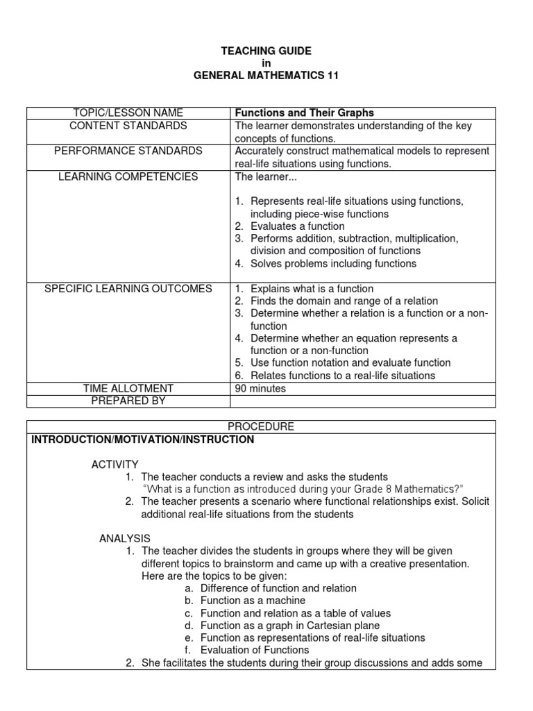 Gen. Math TG | PDF | Function (Mathematics) | Evaluation