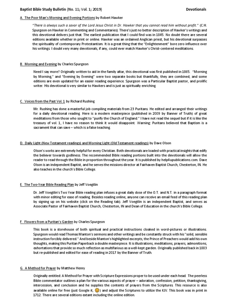 Baptist Bible Study Bulletin #11 | PDF | Charles Spurgeon | Baptists