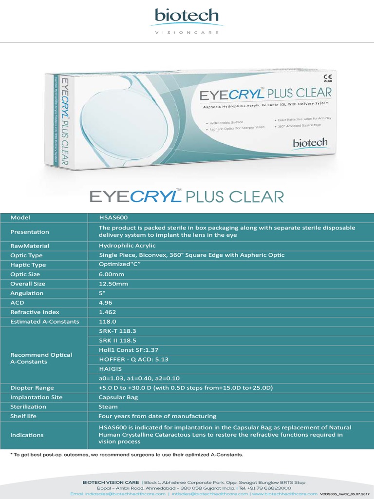 Eyecryl Plus IOL Specifications and Pricing | PDF | Technology ...