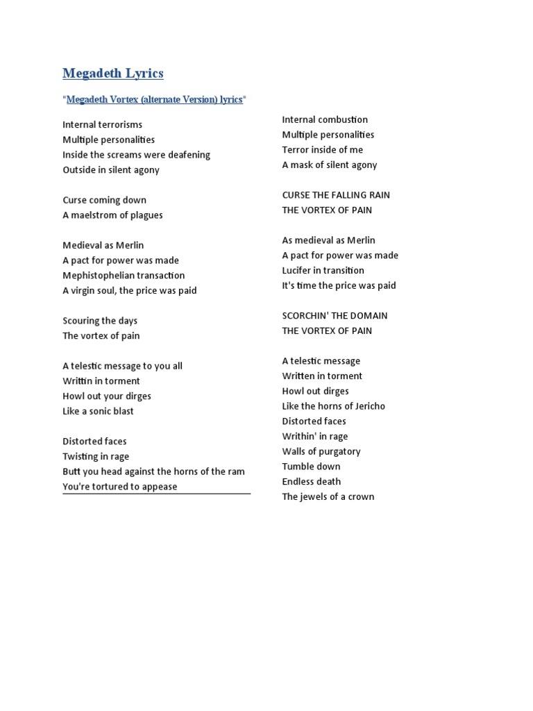 Megadeth Vortex (Alternate Version) Lyrics | PDF | Leisure