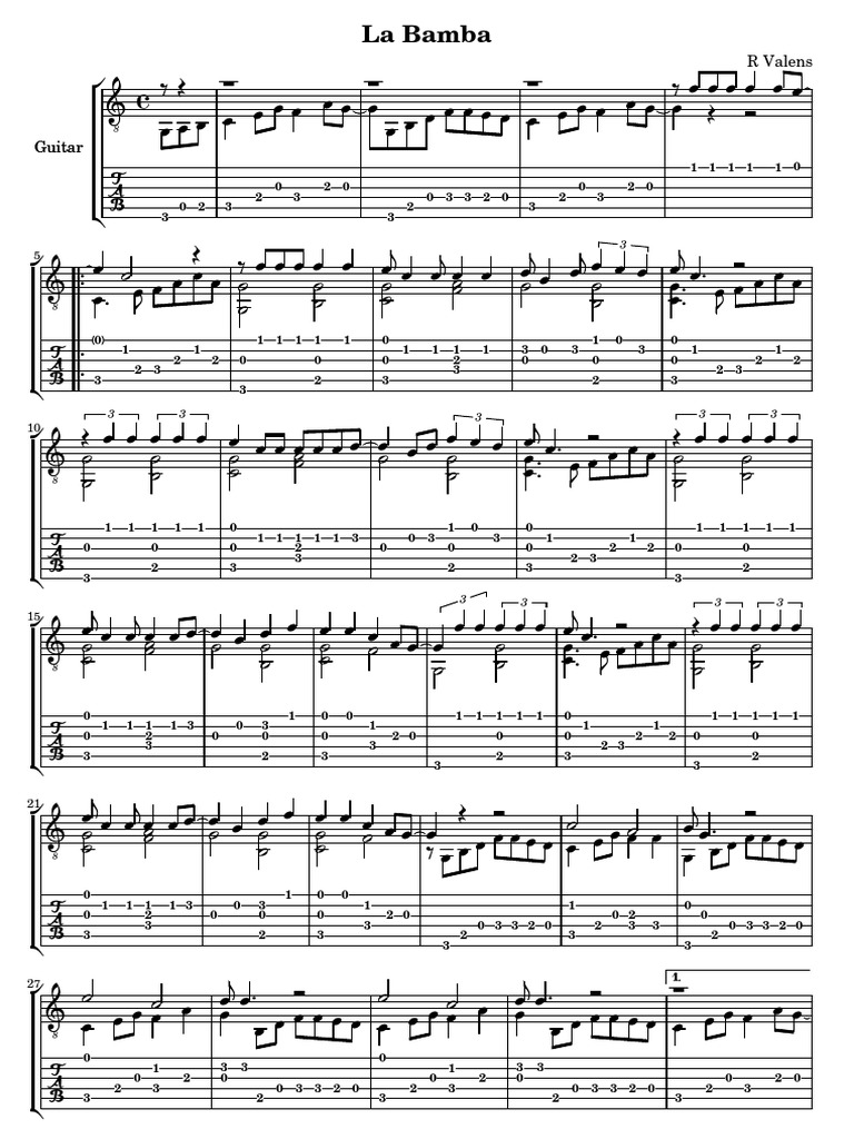 Acordes De Guitarra La Bamba La Bamba Lyrics & Chords | PDF