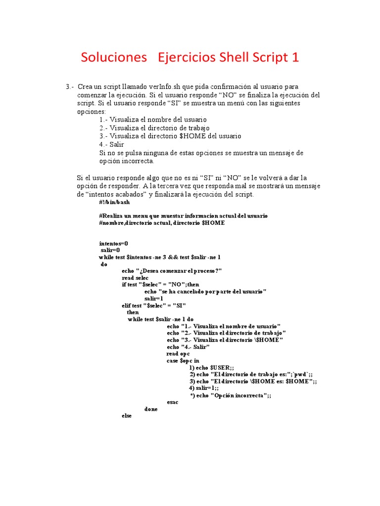 Soluciones Ejercicios Shell Script PDF | PDF | Archivo de computadora ...