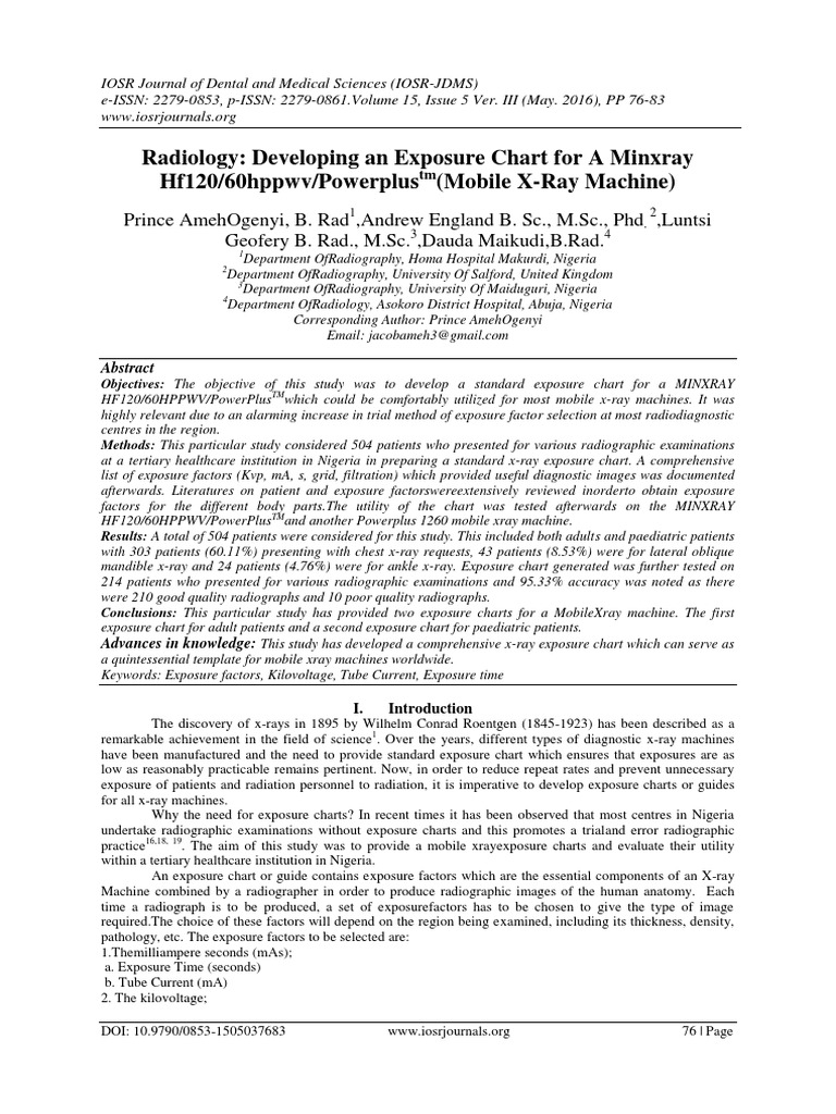 Exposure Chart Mobile X Ray PDF | PDF | X Ray | Radiography