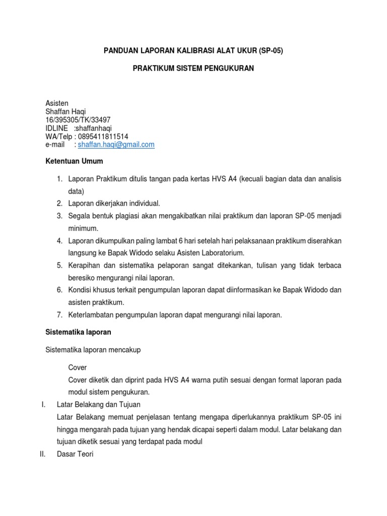 Panduan Laporan Kalibrasi SP-05 | PDF