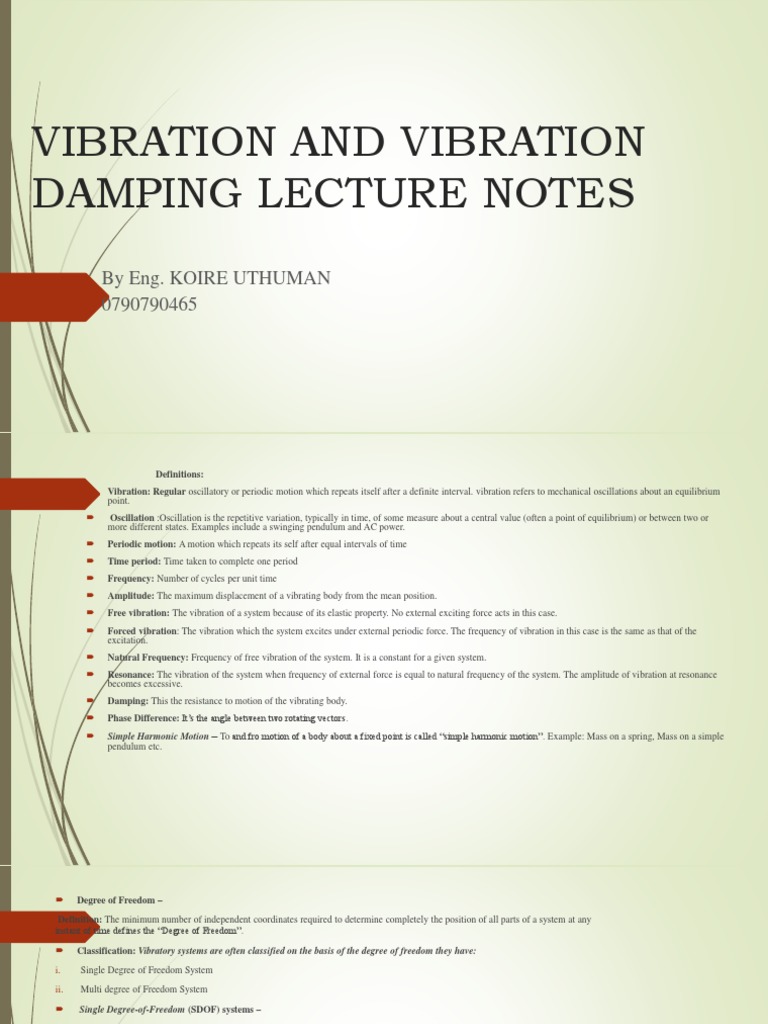 Vibration and Vibration Damping Lecture Notes | PDF | Oscillation ...
