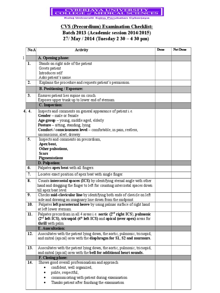 Cvs Examination | PDF | Heart | Circulatory System