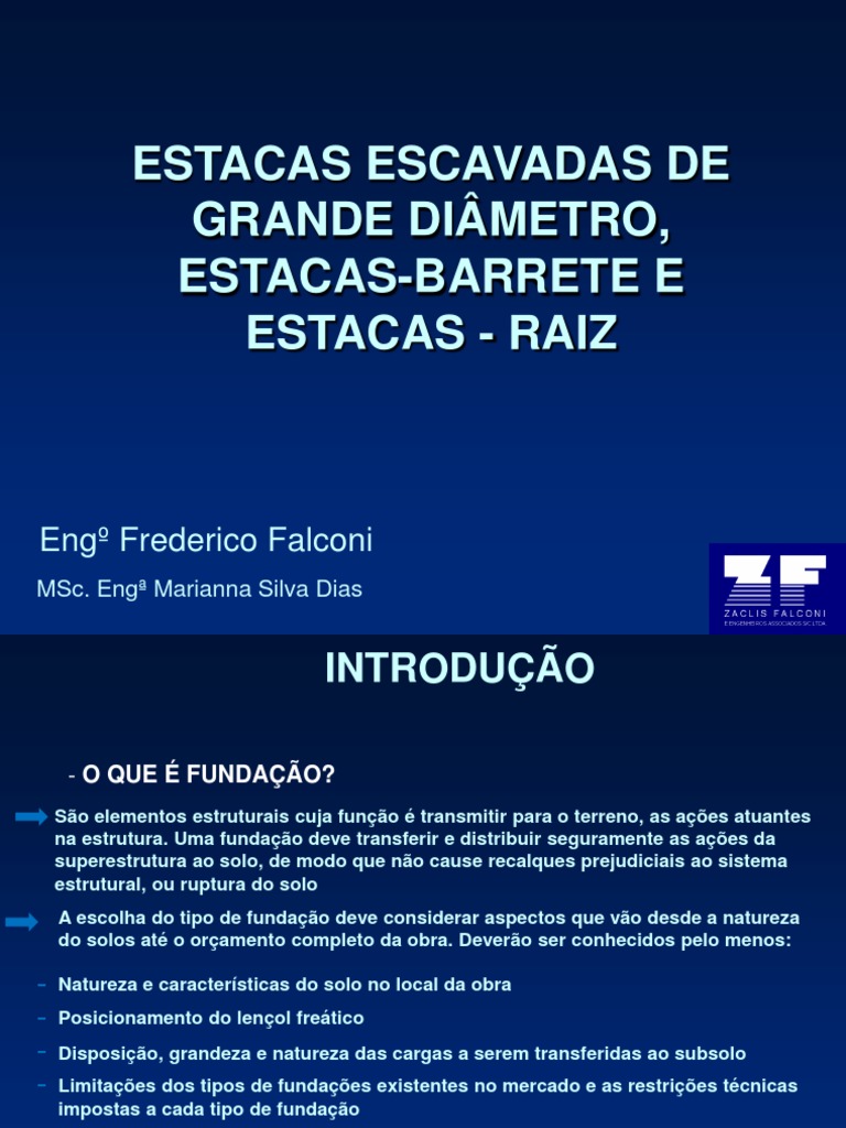 Estacas Escavadas de Grande Diâmetro, Estacas Barrete e Estaca Raiz | PDF | Solo | Argamassa